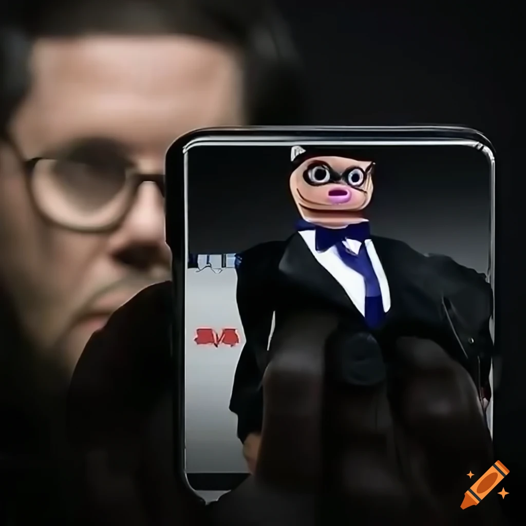 Ventriloquist dummy resembling Rep. Mike Johnson studying pictures on a ...