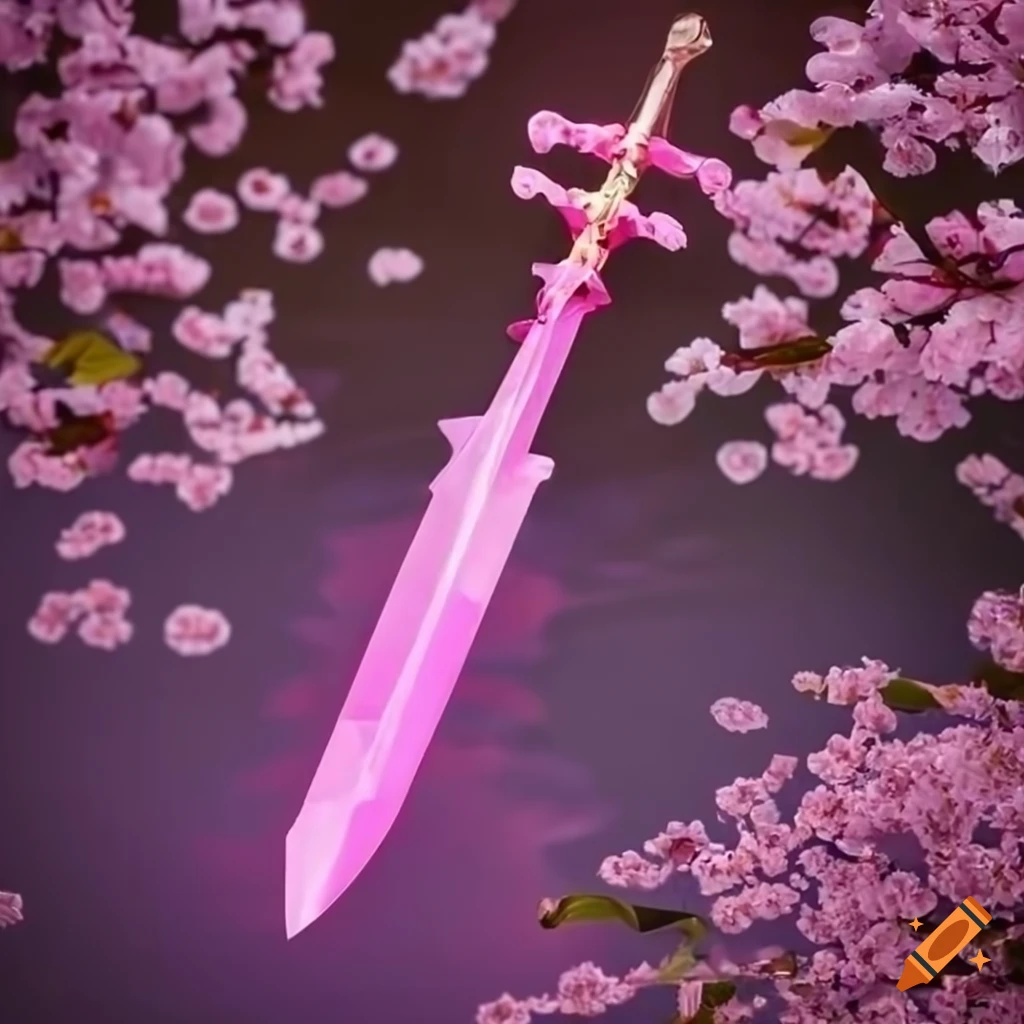 Pink magic longsword in a grove of cherry blossoms emitting pink smoke ...