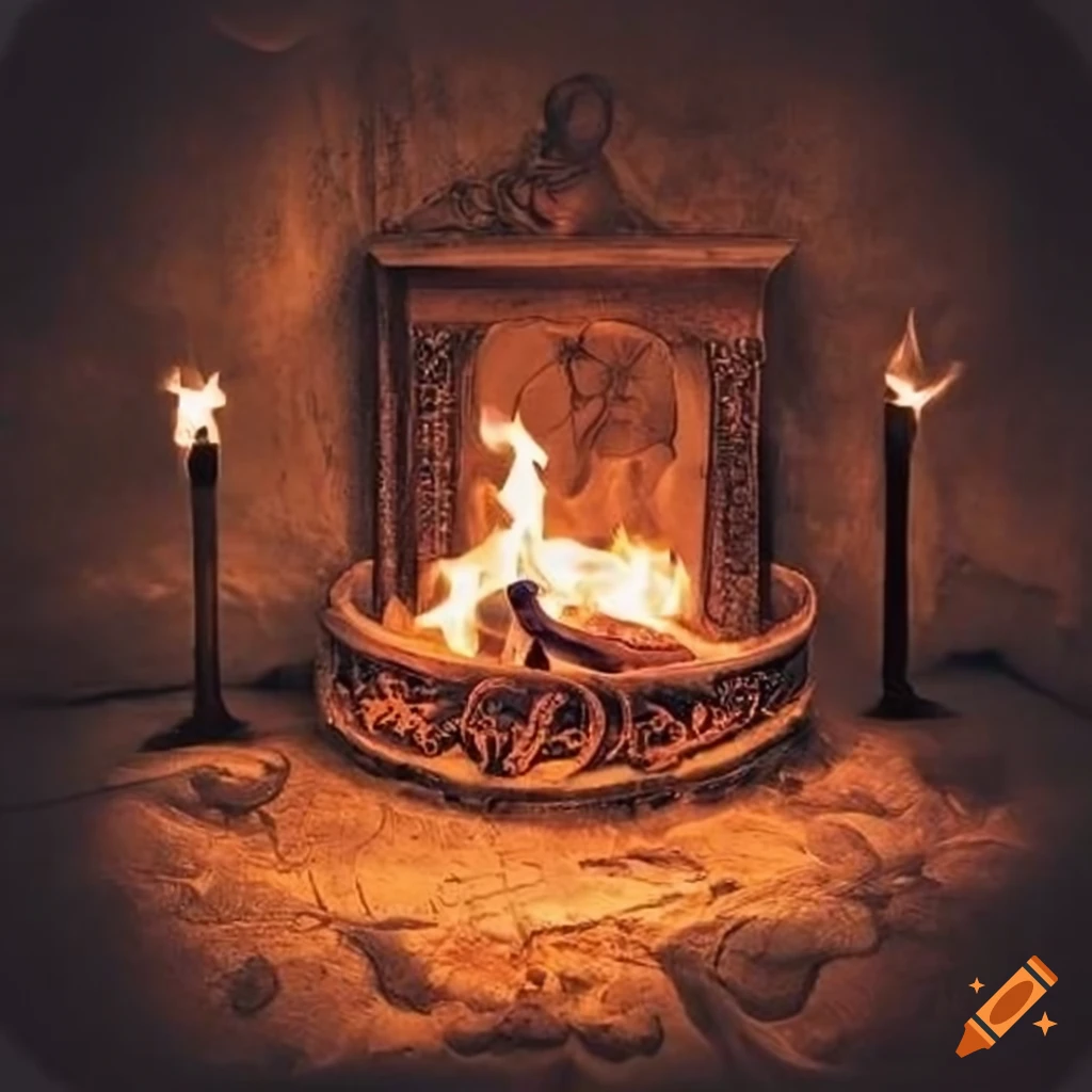 Viking altar with fire torches at night on Craiyon