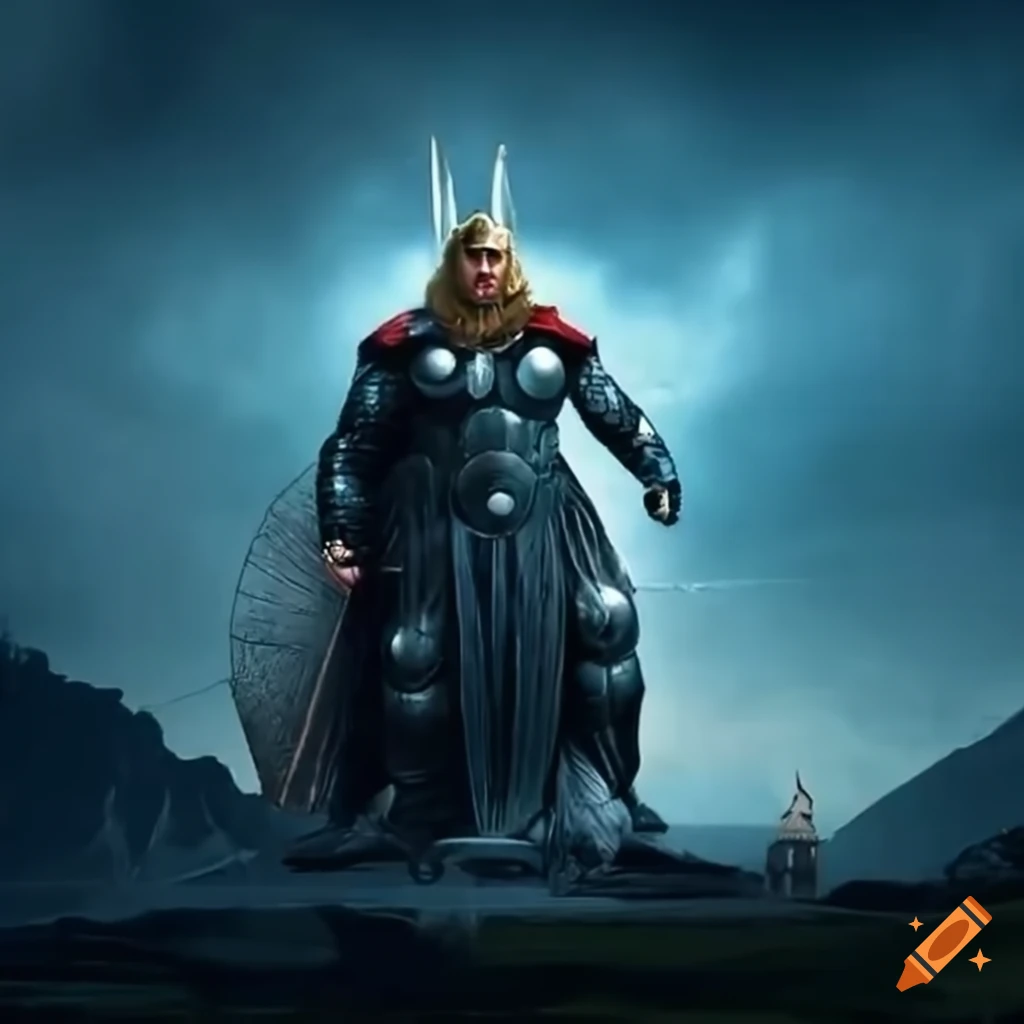 Overweight thor on a big wheel waving like queen of england on Craiyon