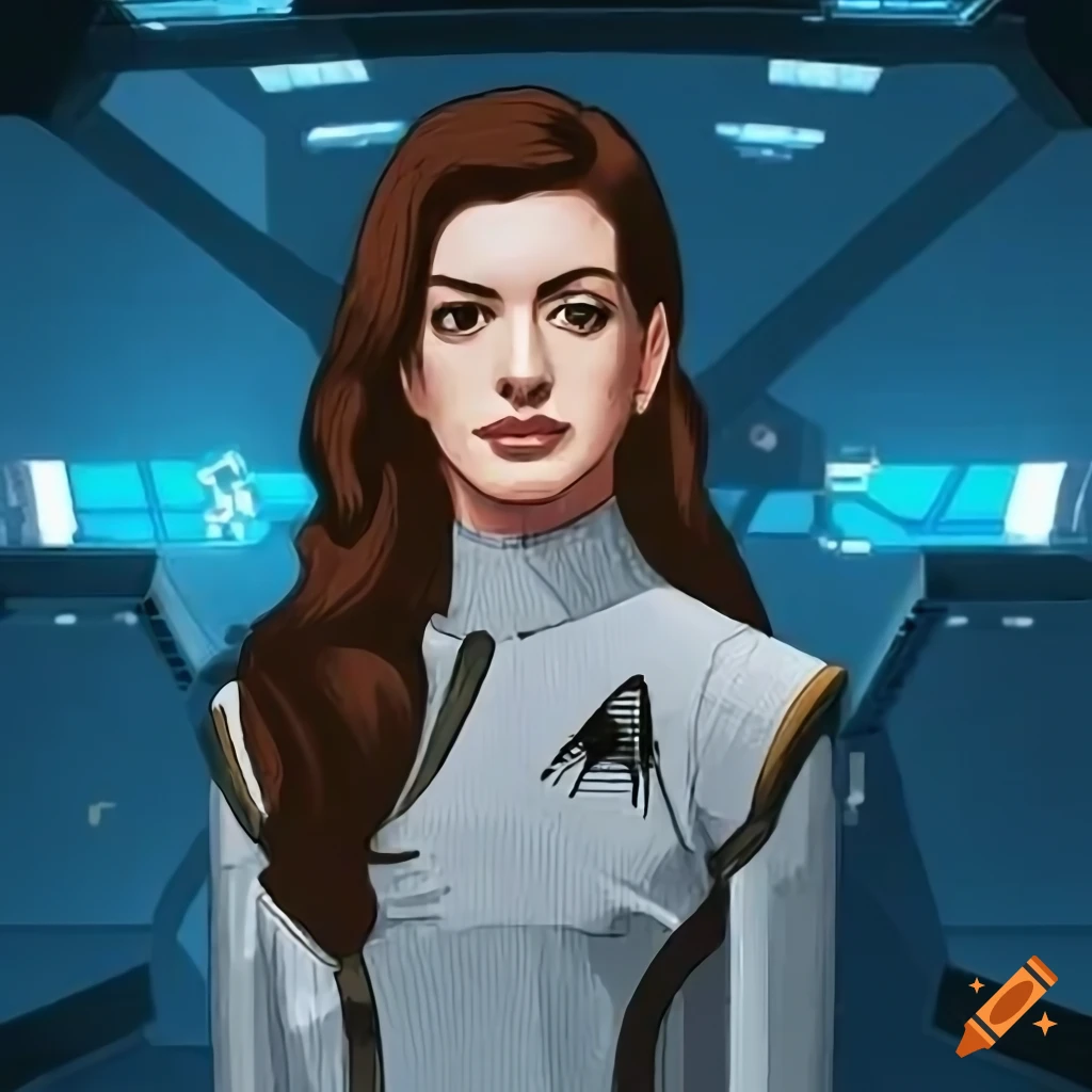 Young Anne Hathaway as a science officer on Star Trek Discovery in a ...