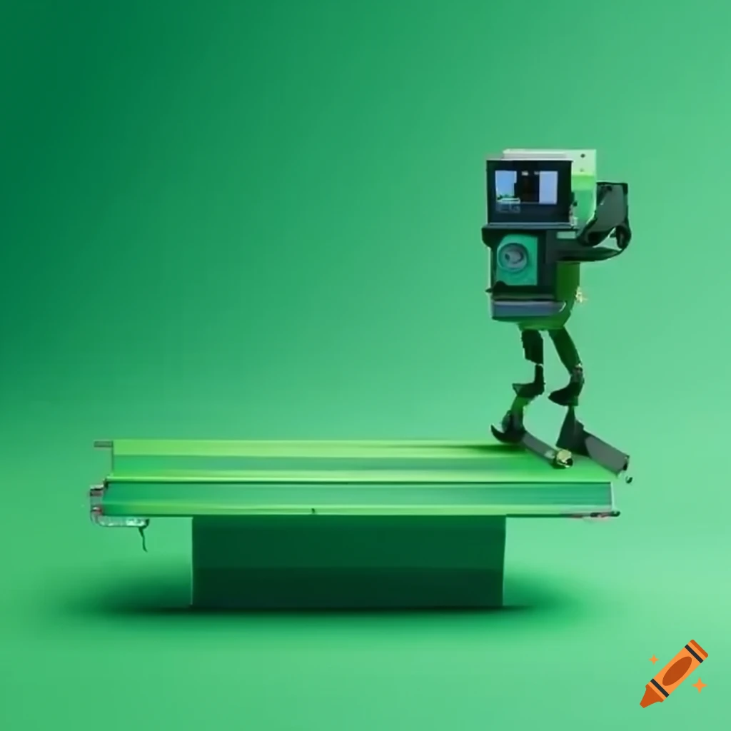 Paper robot carrying a box in a green supply chain setting on Craiyon