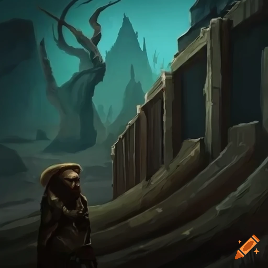 Otherworldly painting of an eldritch-inspired guarded border wall on ...