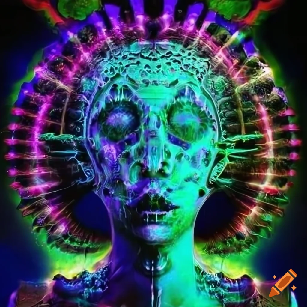 Psytrance album cover with symmetric mind changer design on Craiyon