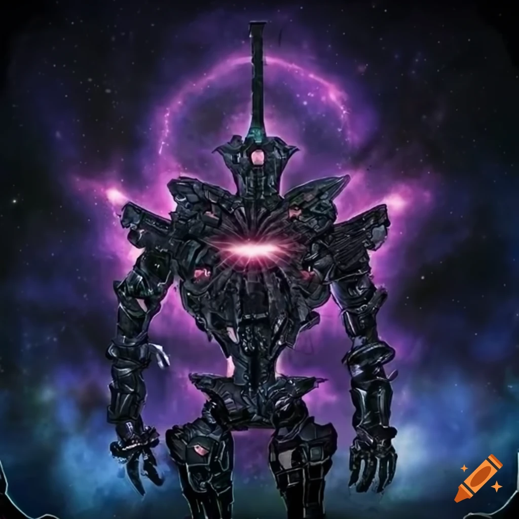 Giant space robot made of dark matter in yugioh art on Craiyon