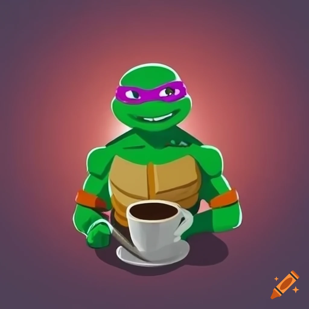 Ninja turtle enjoying a cup of coffee on Craiyon