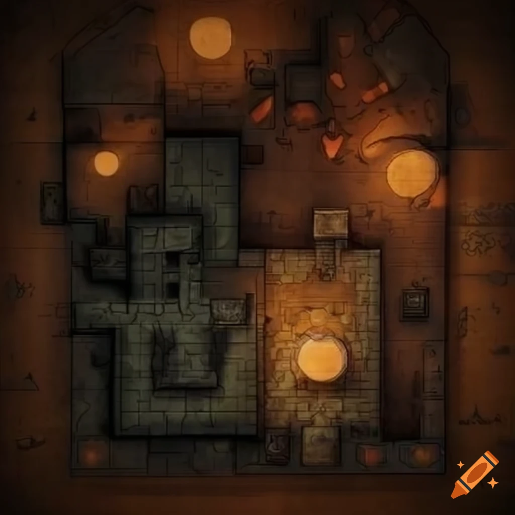 Top-down dungeon puzzle map on Craiyon