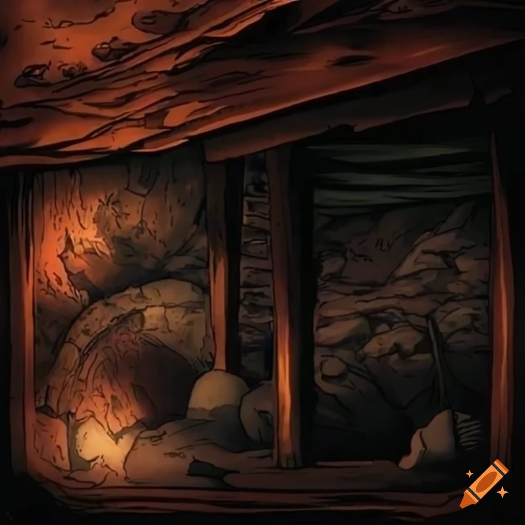 Comic background of an old-fashioned coal mine scene on Craiyon