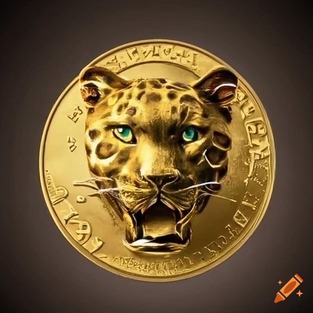 Gold coin with panther face and investment theme on Craiyon