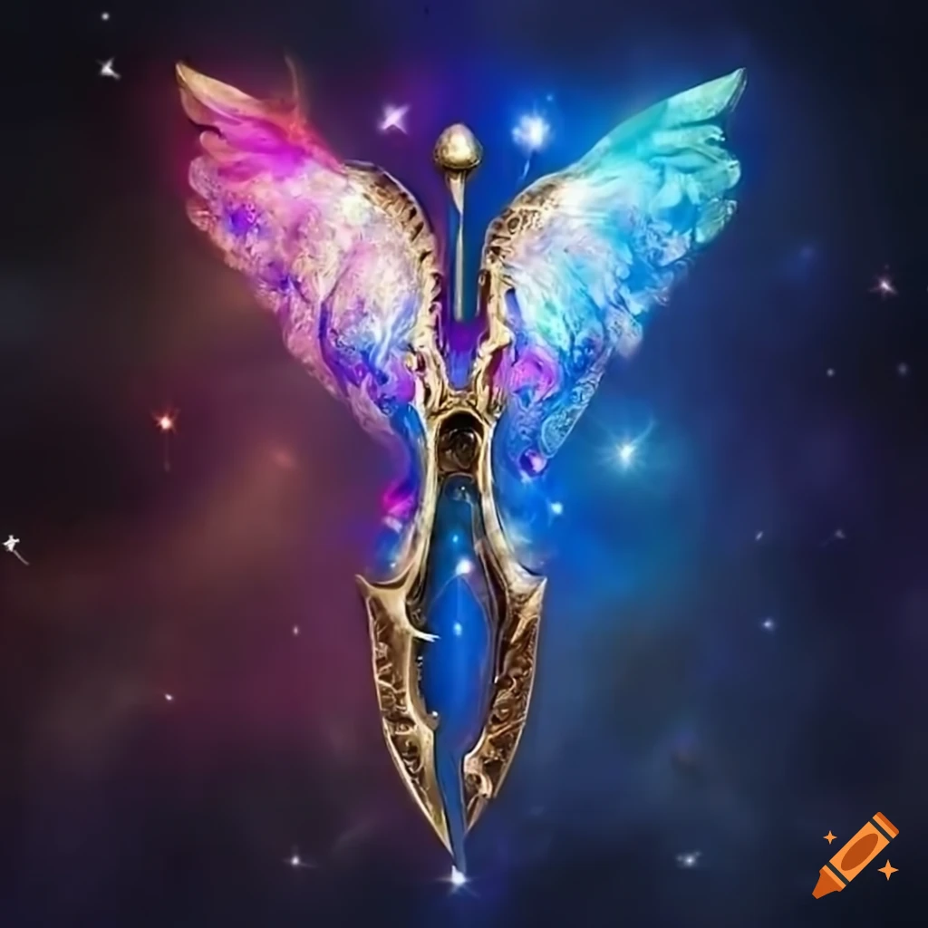 Galaxy sword with angel wings in vibrant colors on Craiyon