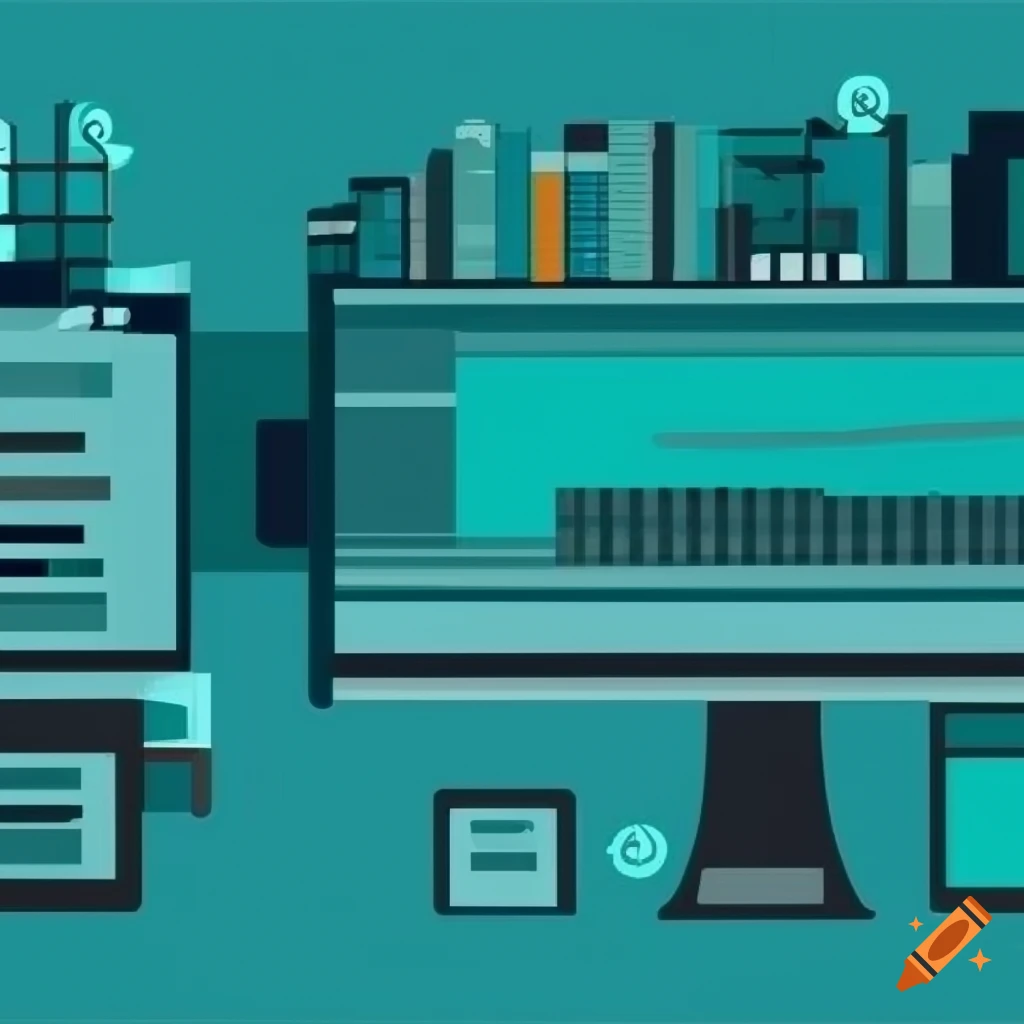 Business automation in dark turquoise colors in vector graphics style on Craiyon