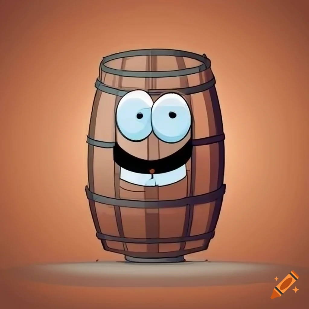 Cartoon barrel with a face on Craiyon