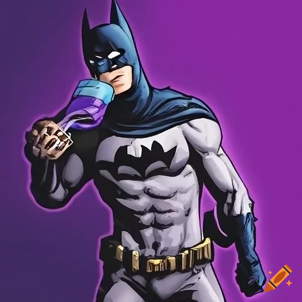 Batman with a purple sprite drink on Craiyon