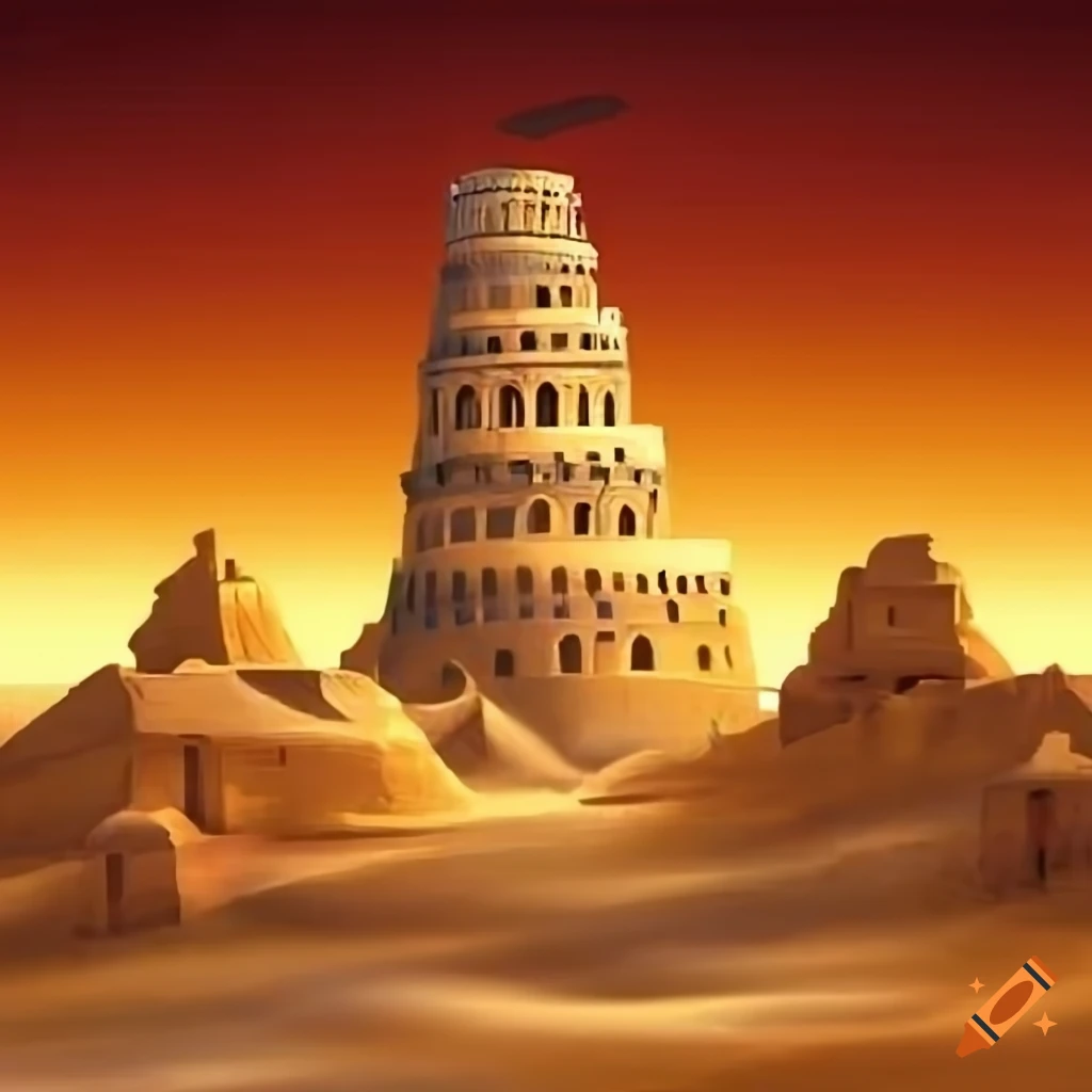 2d landscape of the babel tower in ancient iraq on Craiyon