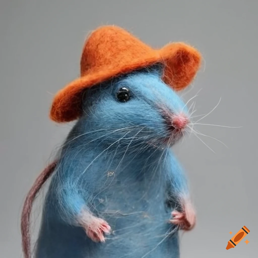 Felted wool blue rat wearing orange hat on Craiyon