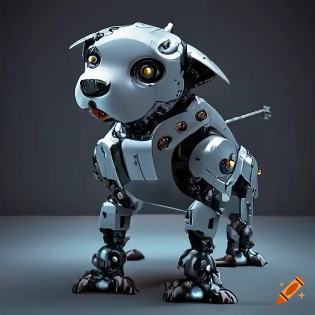 Mechanical robotic cerberus puppy prepared for battle on Craiyon