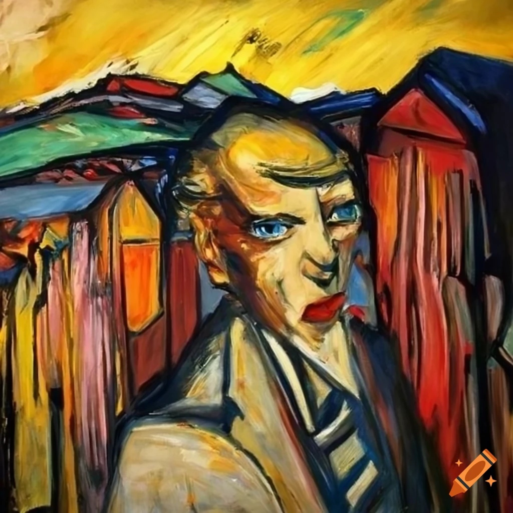 Landscape painting inspired by Max Beckmann's style in a contemporary ...