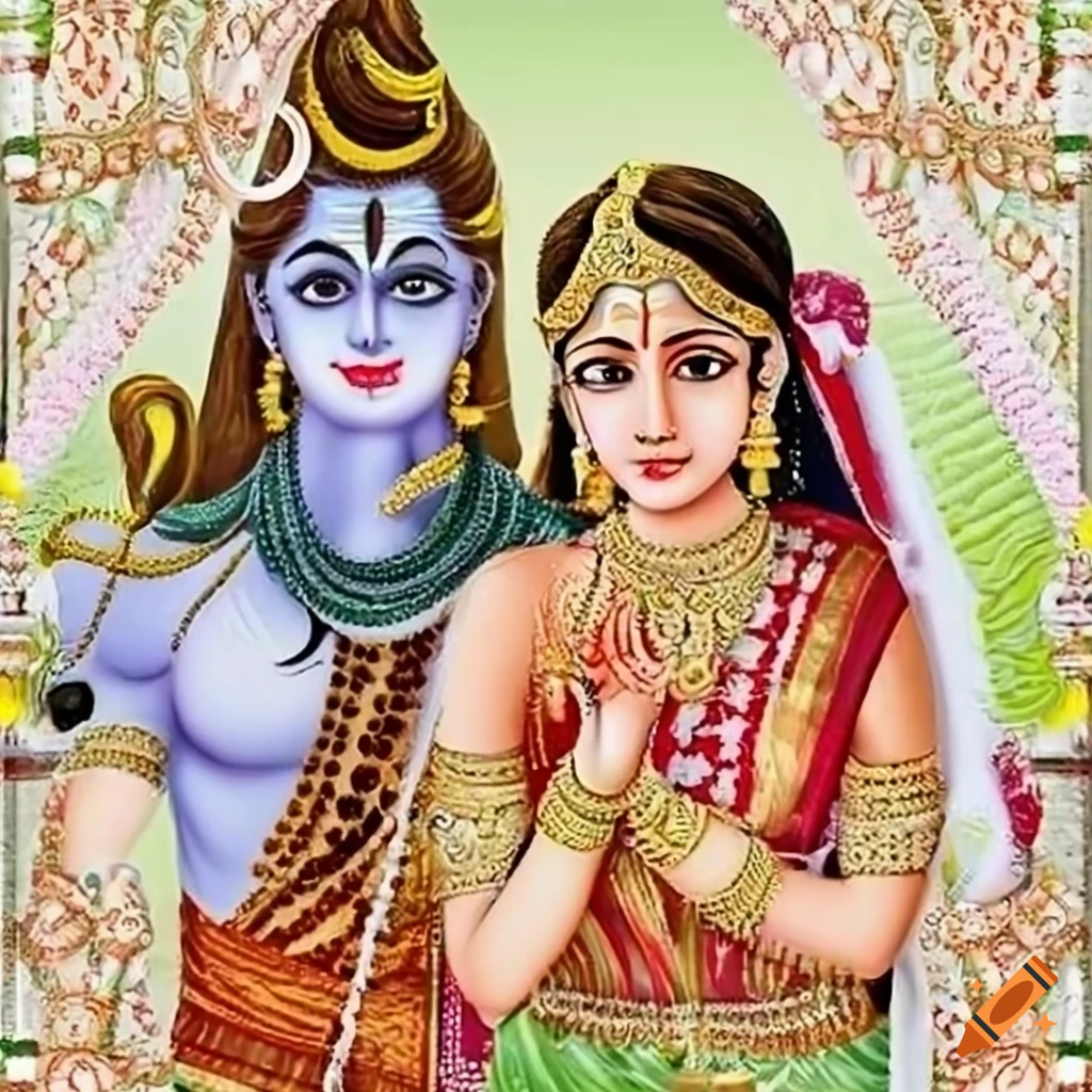 Goddess Parvati and God Shiva in a wedding ceremony in a mandap on Craiyon