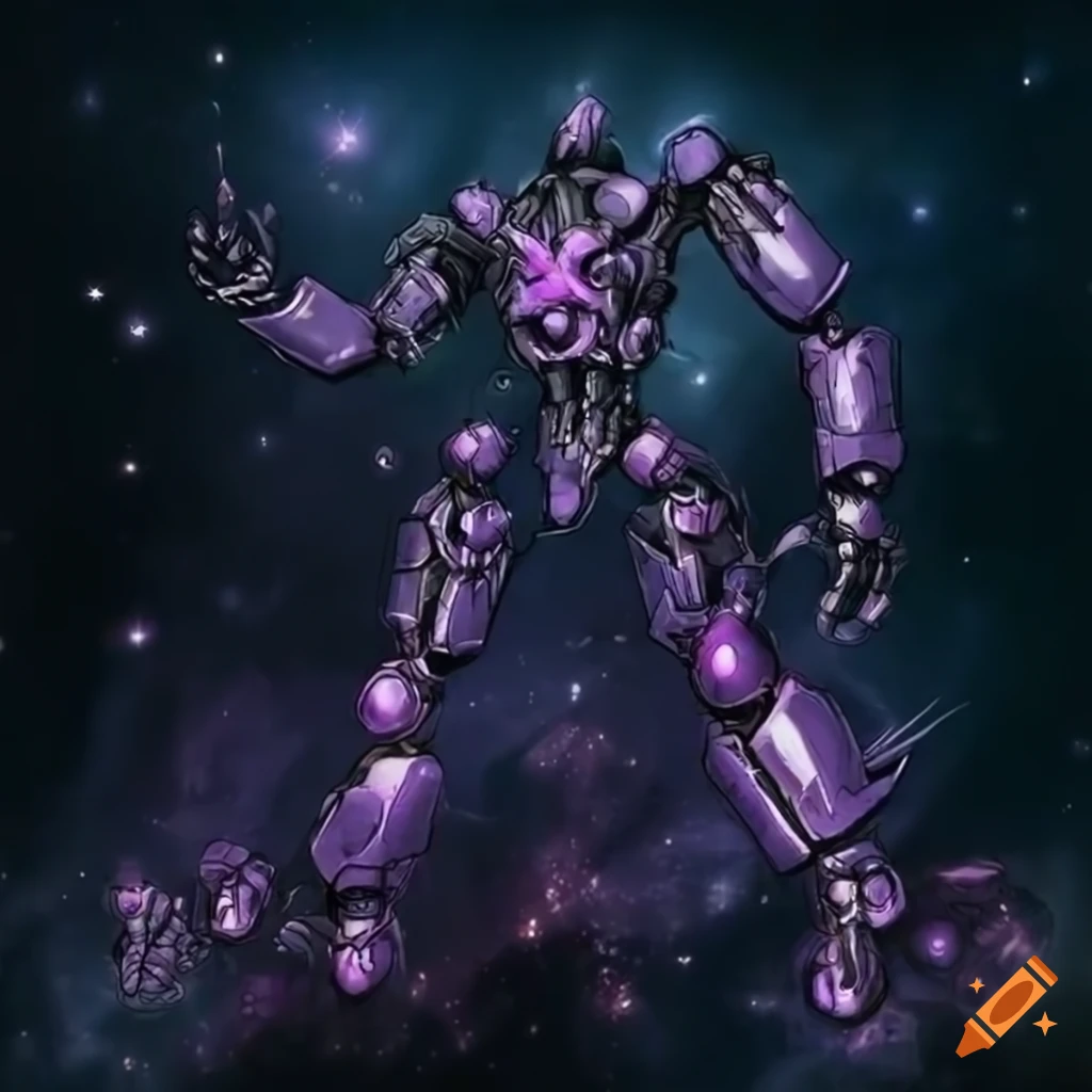 Giant space robot made of dark matter in yugioh art on Craiyon