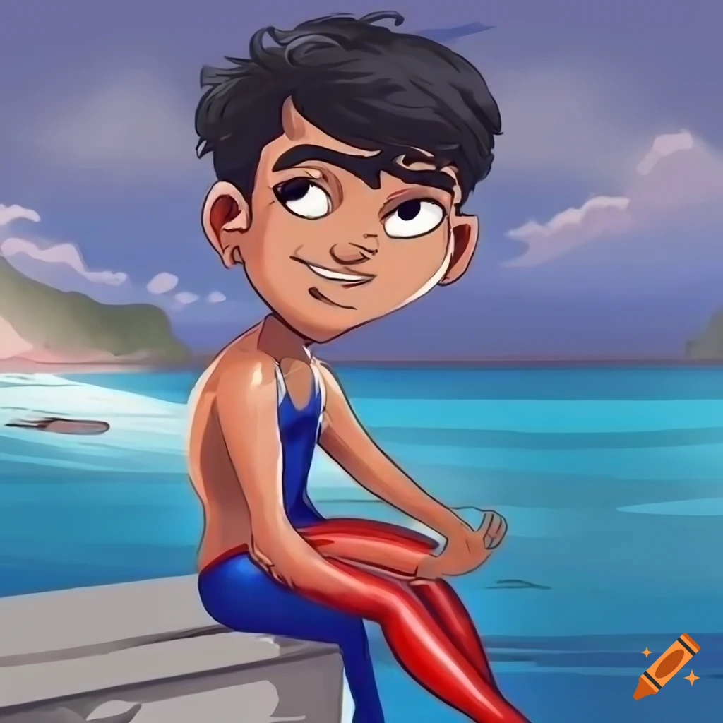 Handsome Cuban swimmer in cobalt spandex leggings and colorful jacket ...