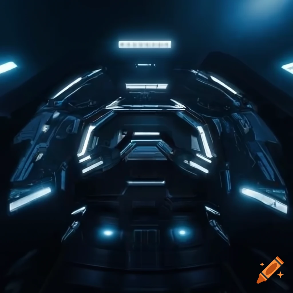 Hyper advanced sci-fi spaceship seen from behind on Craiyon