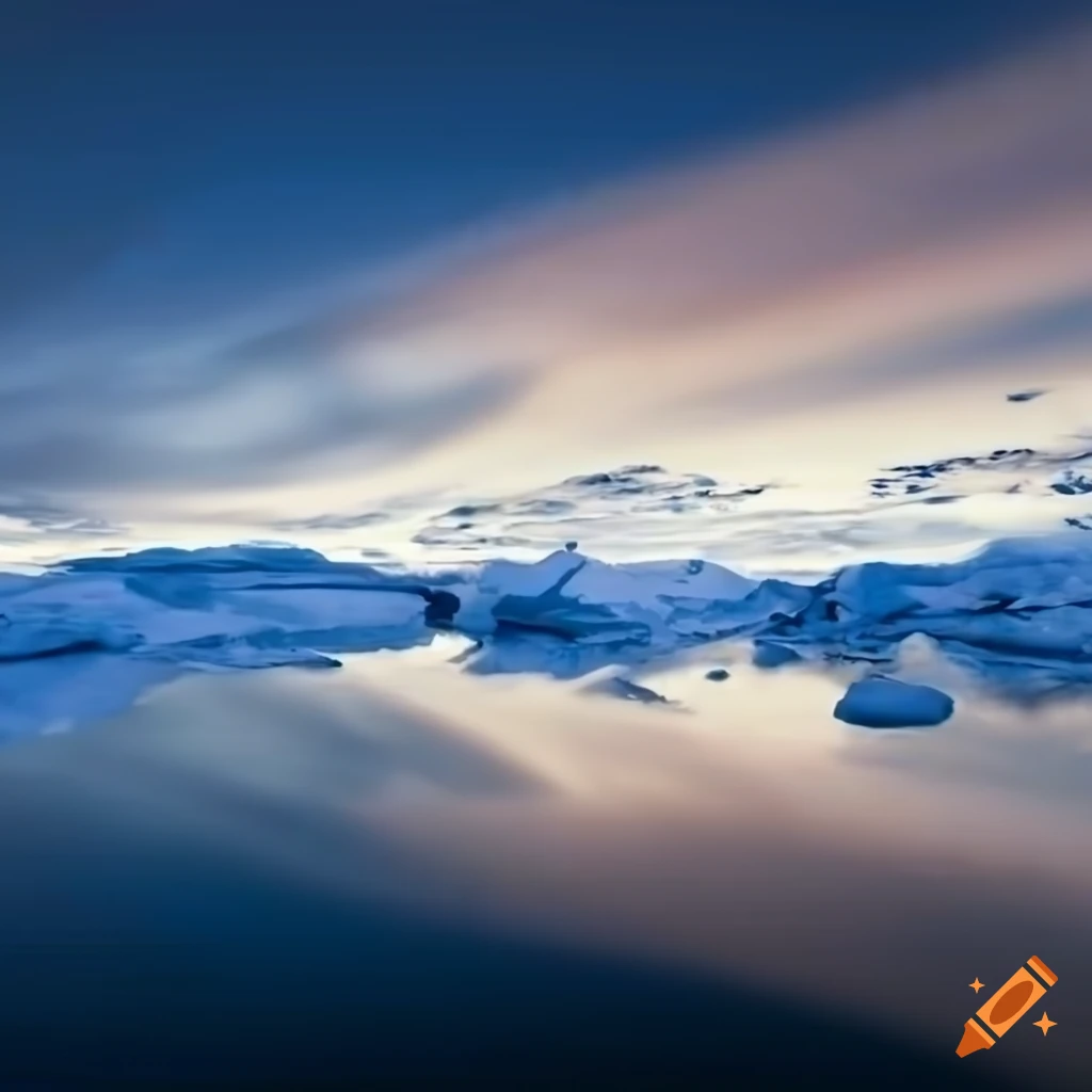 Artic landscape with sunburst through cloudy sky in photorealistic ...