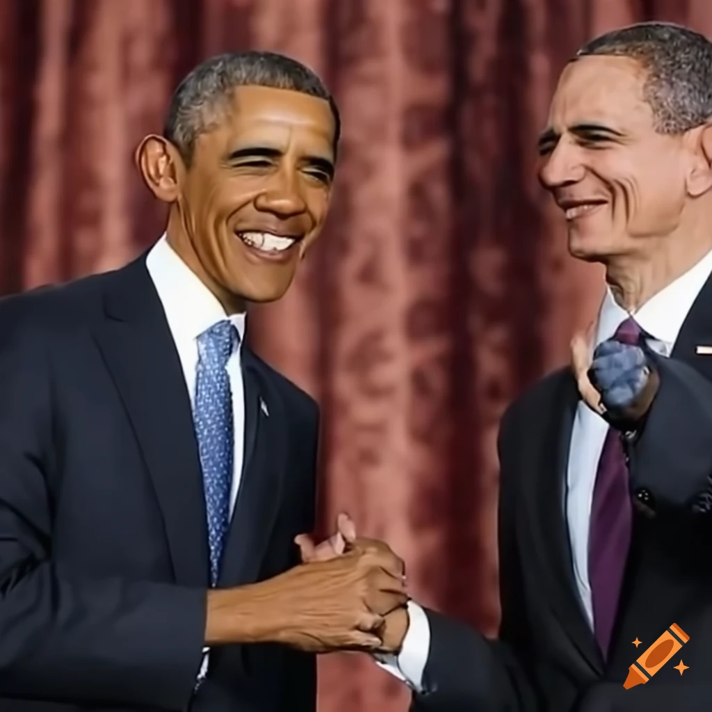 Former President Obama gesturing towards his jawline on Craiyon