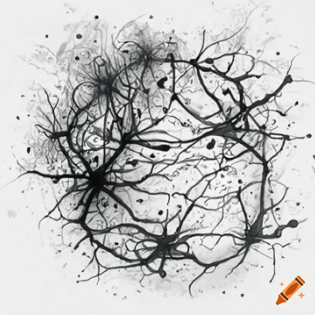 Pencil drawing of interconnected neurons and synapses on Craiyon