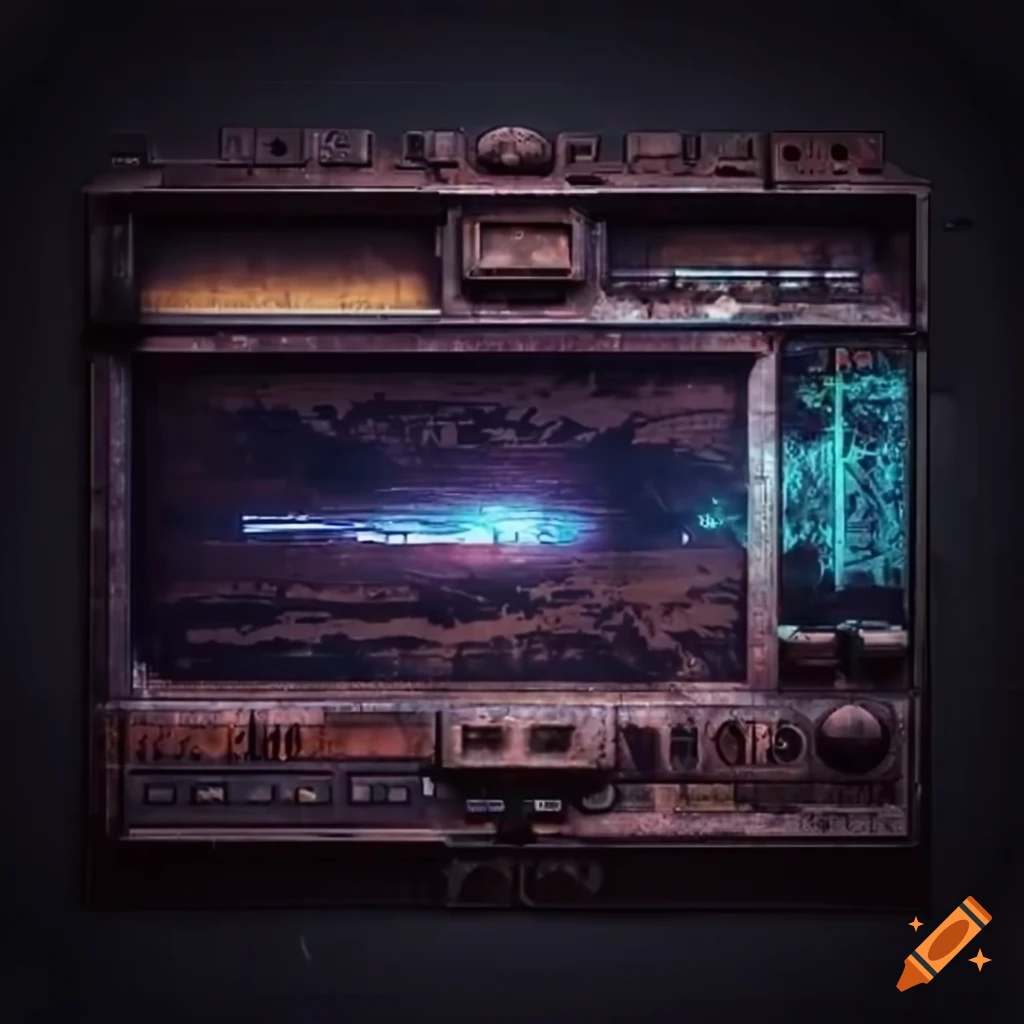 Retro-futuristic post-apocalyptic user interface panels on Craiyon