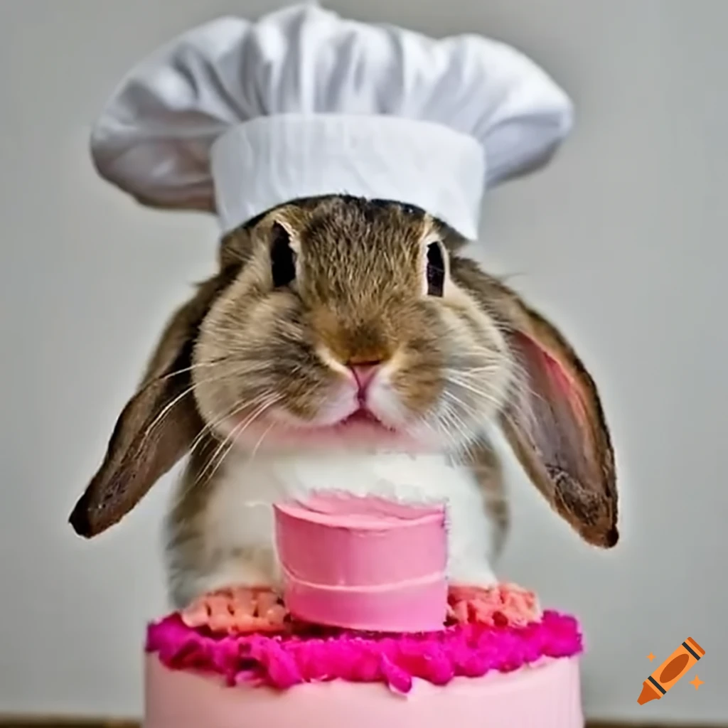 Cute bunny chef with a pink cake on Craiyon