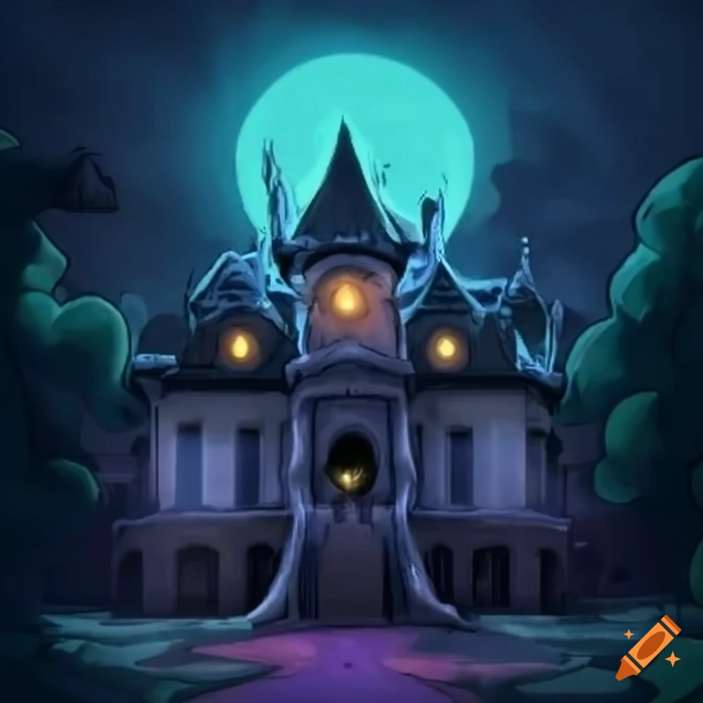 Pokemon-style haunted mansion background on Craiyon