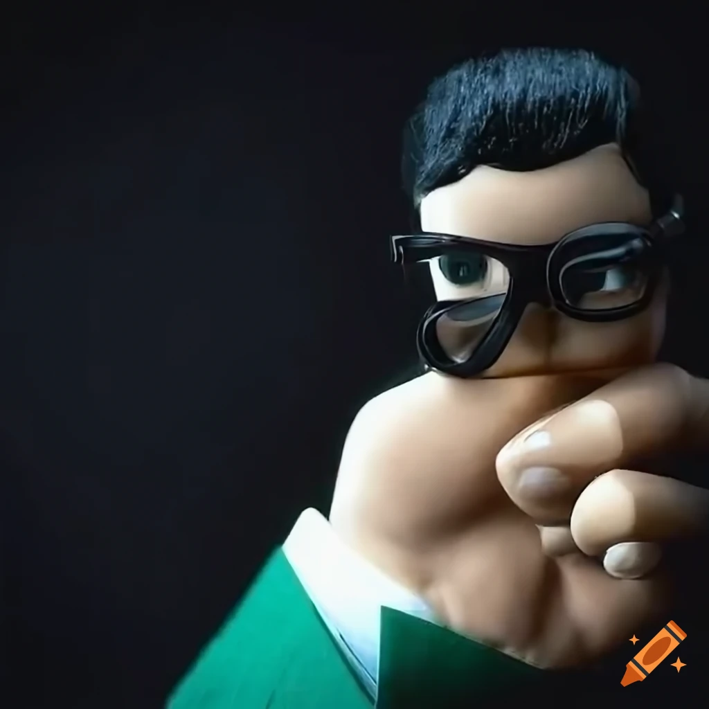 Ventriloquist dummy resembling Rep. Mike Johnson studying pictures on a ...