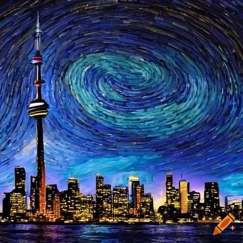Starry night with Toronto skyline as the backdrop on Craiyon