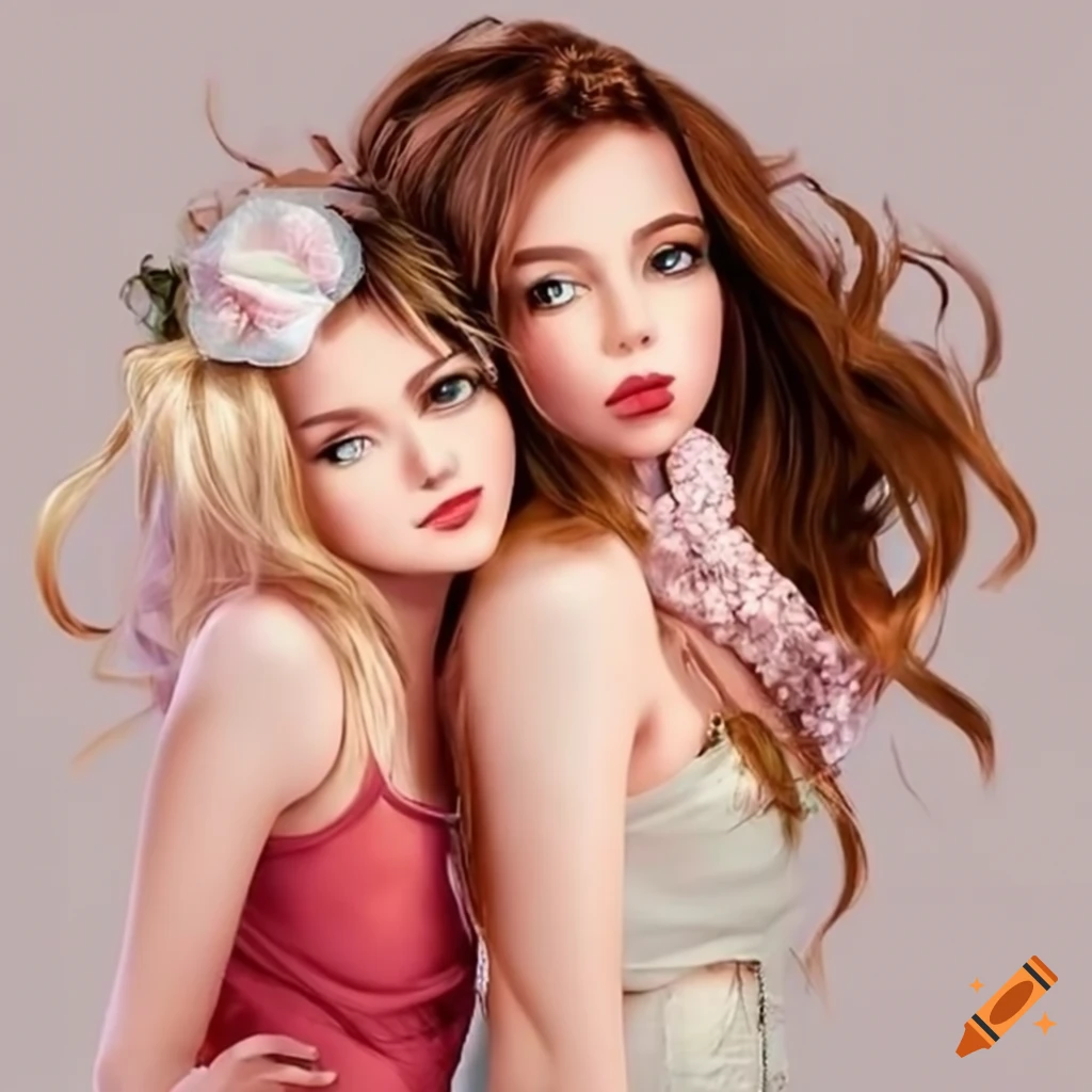 Two beautiful girls on Craiyon