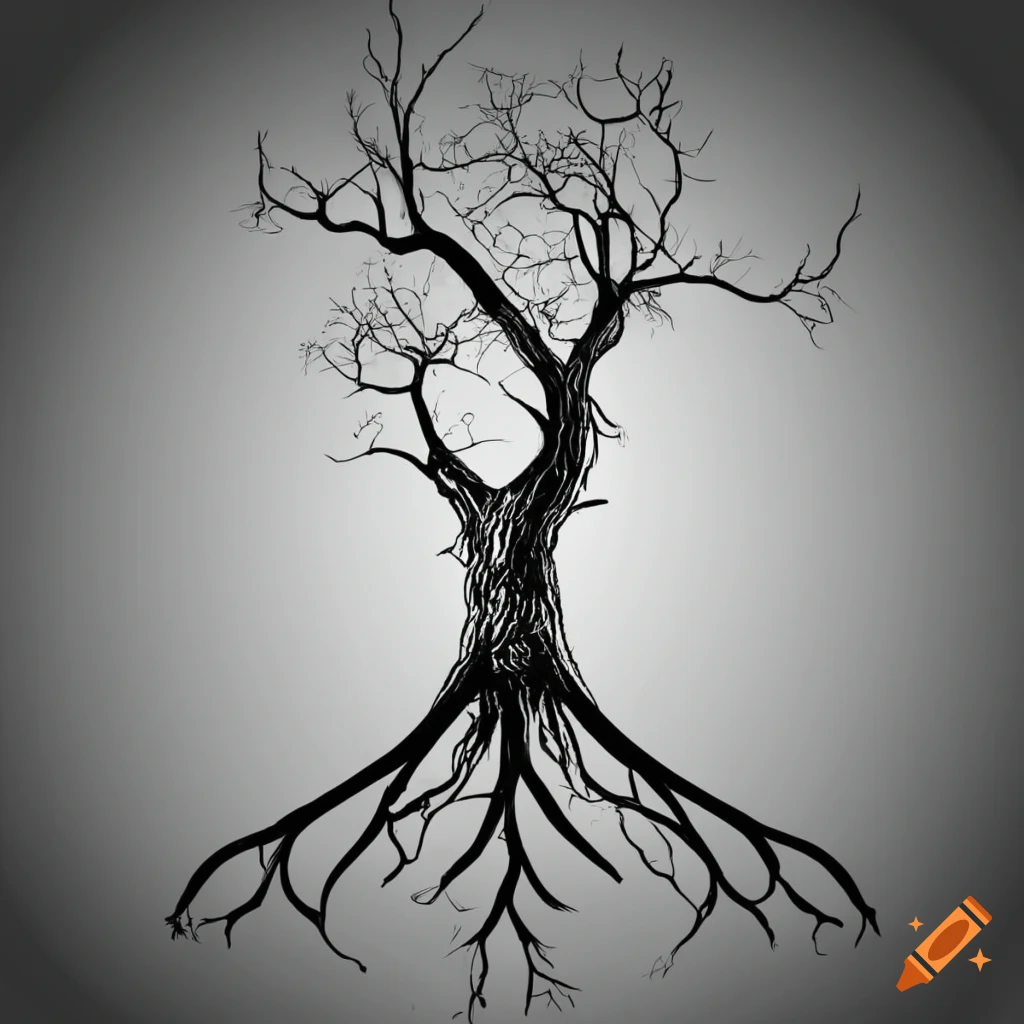 Tree roots forming infinity symbol in black and white on Craiyon