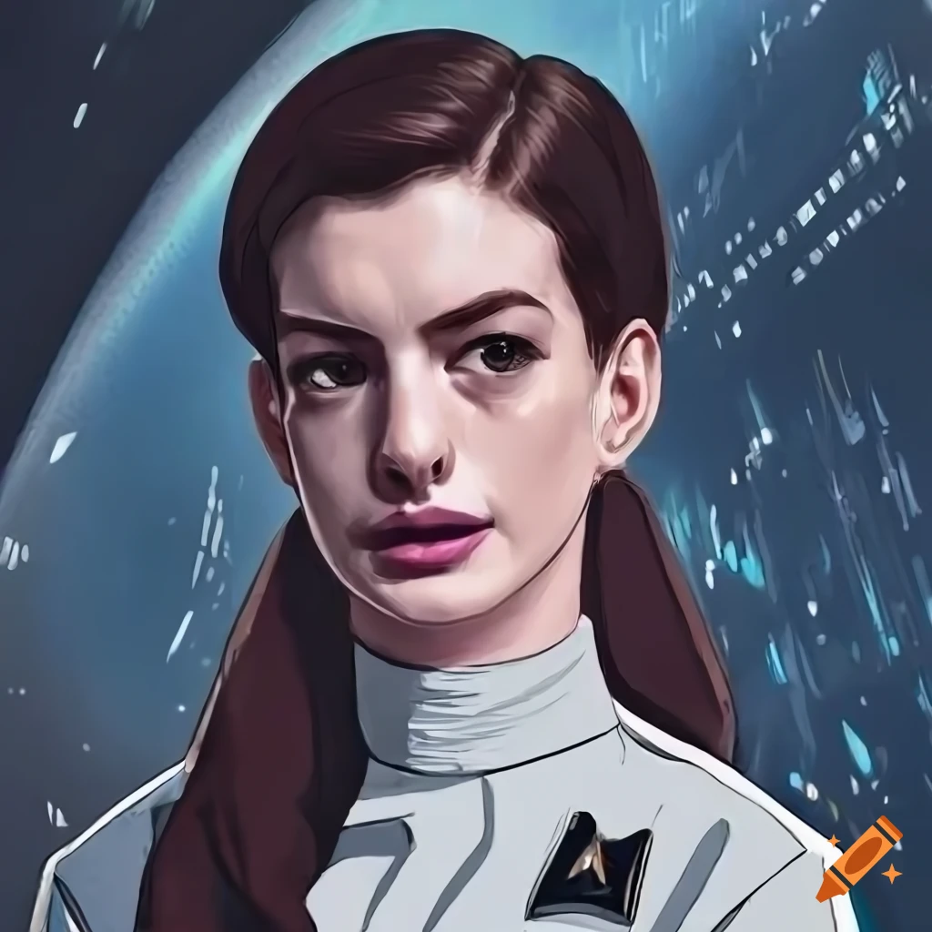 Anne hathaway as science officer on uss discovery in star trek style on ...