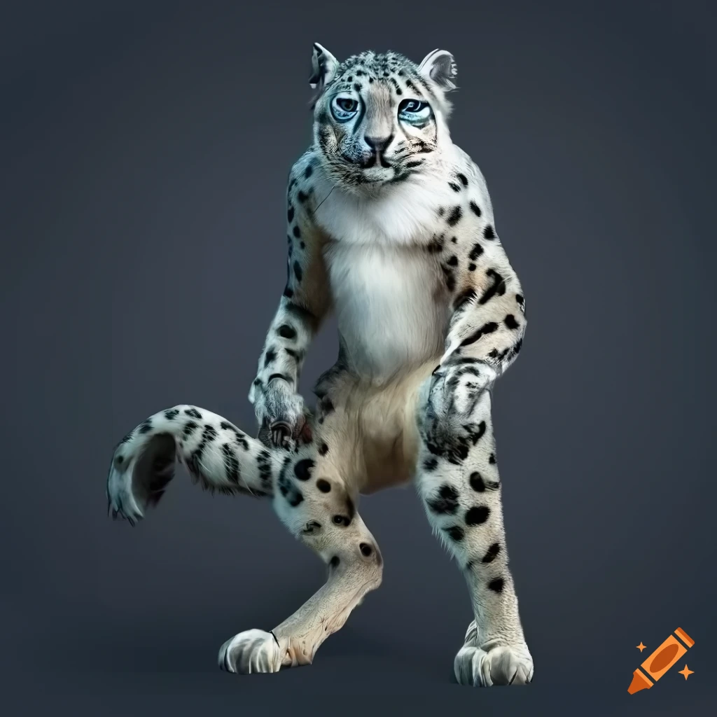 Stellaris-style anthropomorphic male snow leopard with blue eyes ...