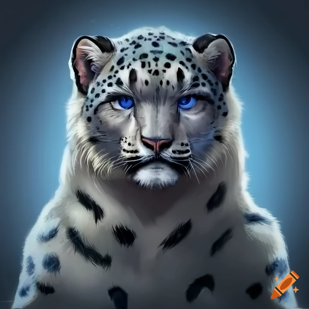 Anthropomorphic snow leopard with blue eyes in Stellaris art style on ...