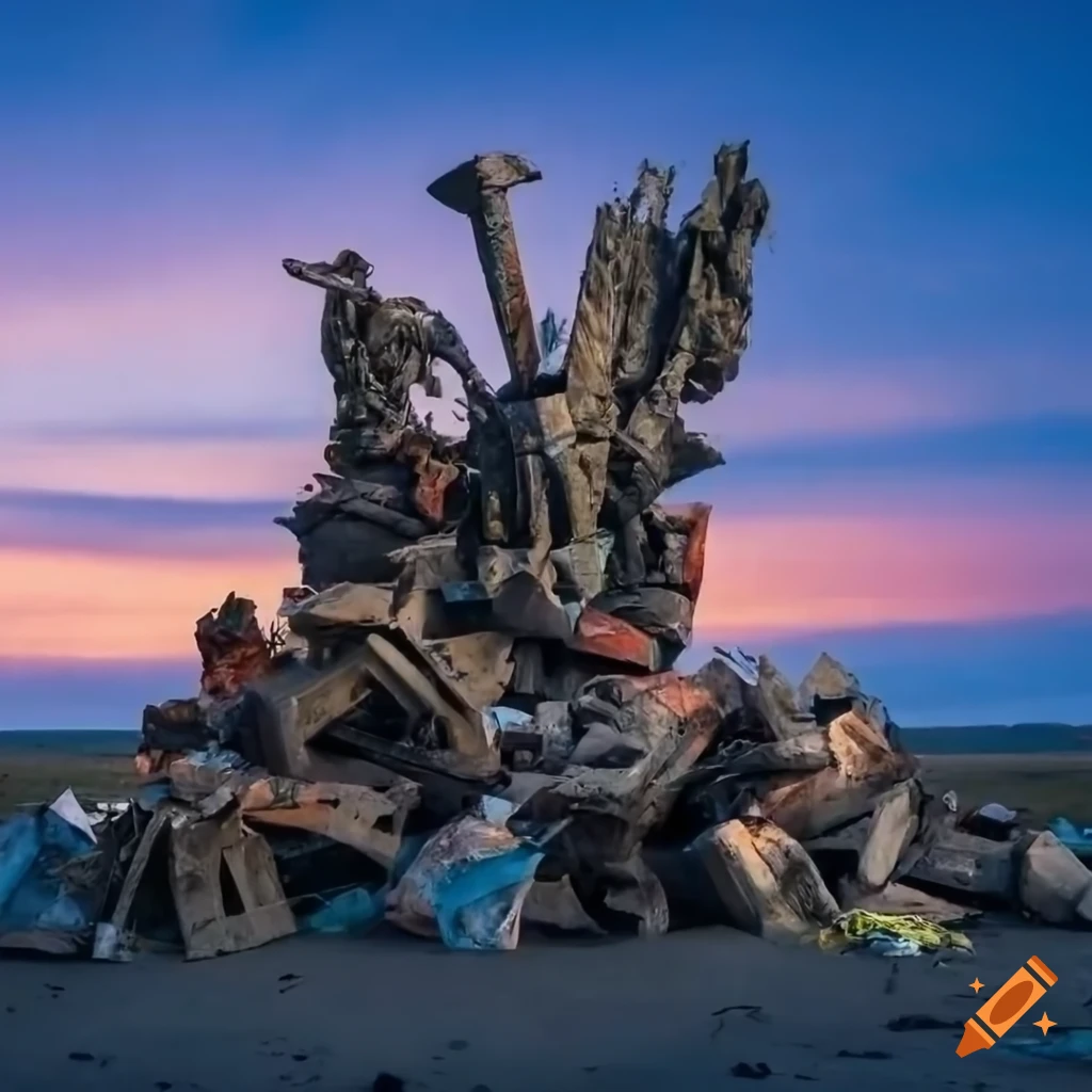 Pile of destroyed statues in a post-apocalyptic landscape on Craiyon