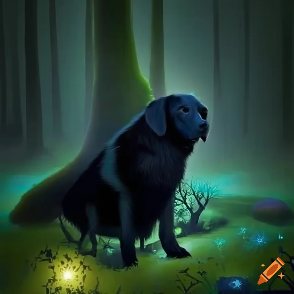 Black labrador in enchanted forest on Craiyon