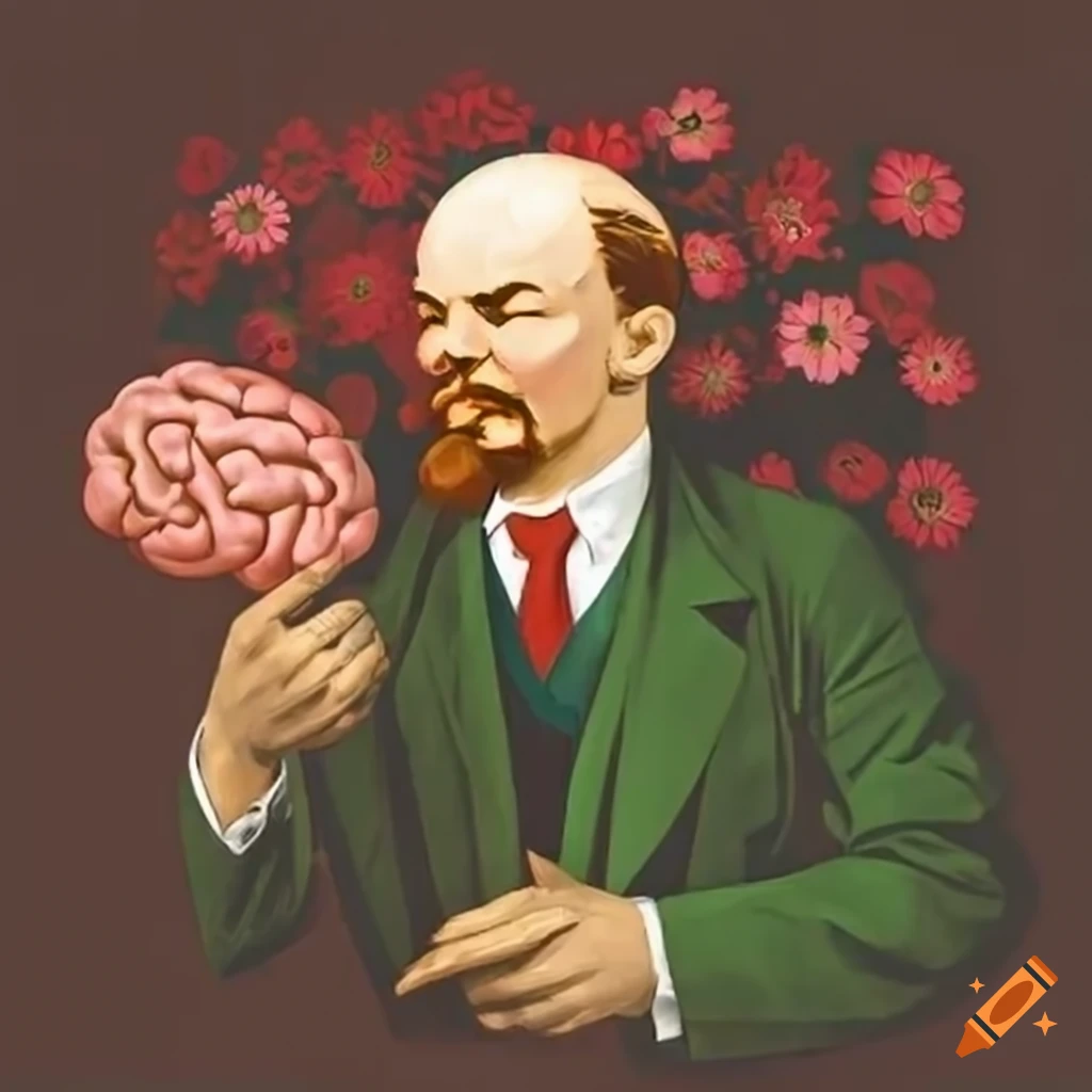 Lenin and women holding brain and flowers on Craiyon