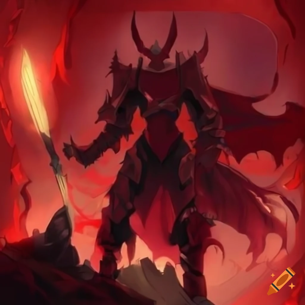 Crimson knight with horned helmet in anime style on Craiyon