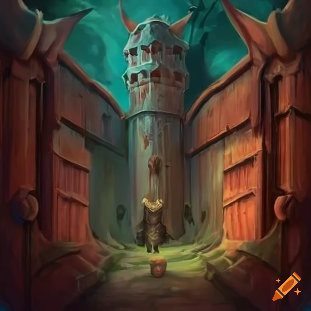 Eldritch-inspired guarded border barrier wall with gate in otherworldly ...