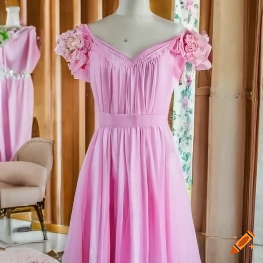 Dress made with pink spring flowers, detailed design on Craiyon