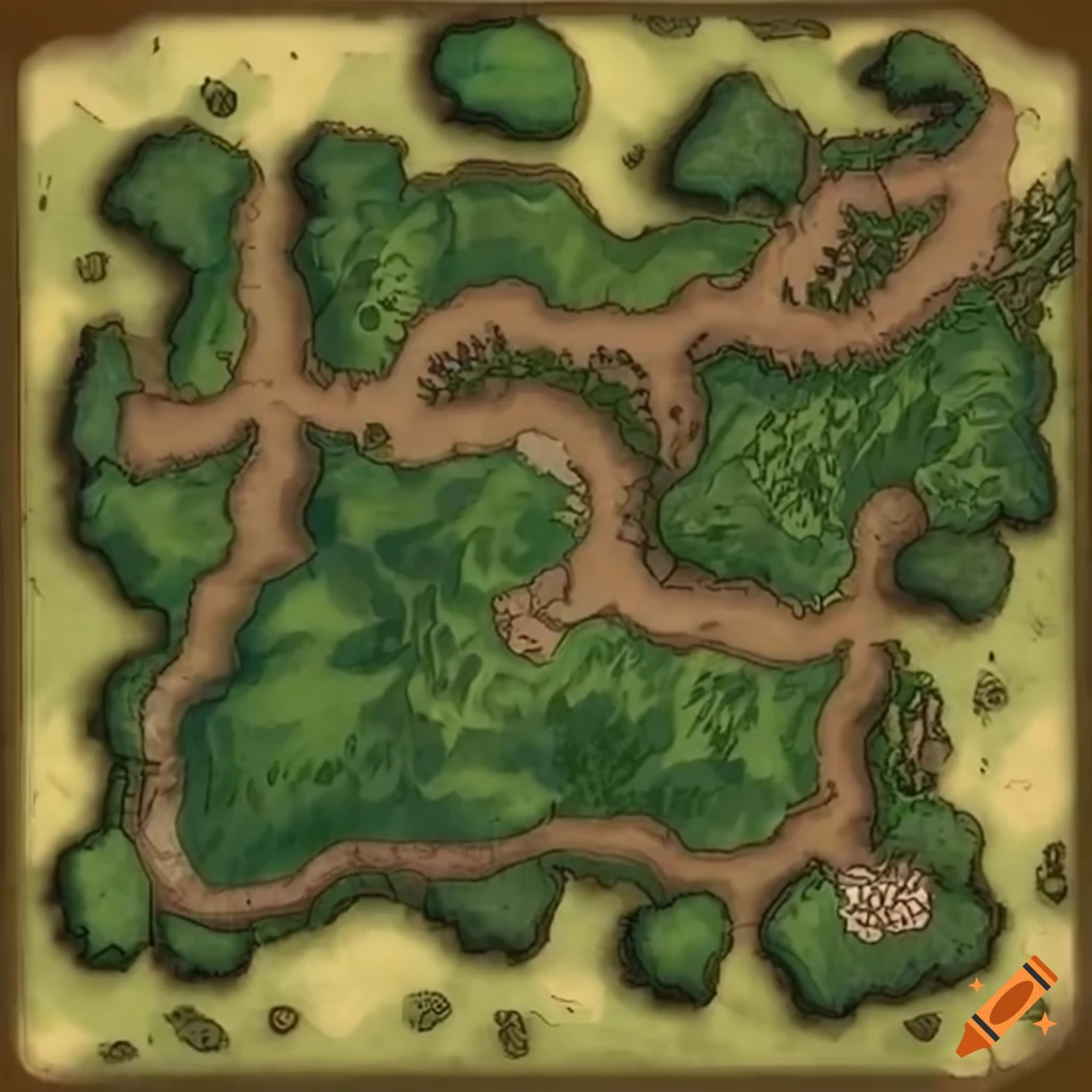 Dungeons & dragons forest map with 5 zones on Craiyon