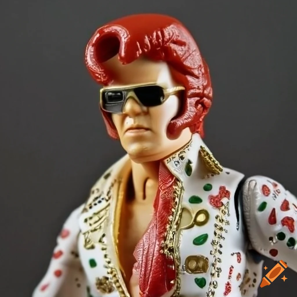 Red-haired male gi joe action figure in elvis costume on Craiyon