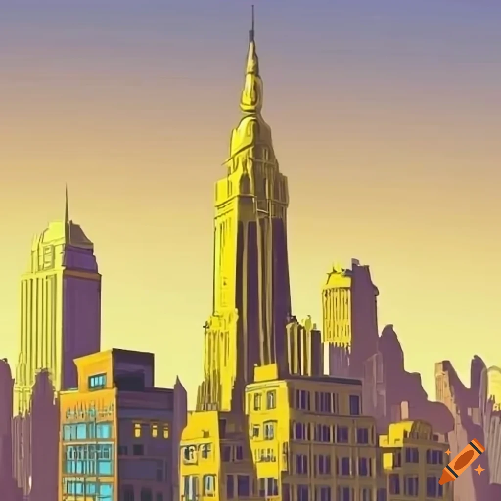 Cityscape of New York with iconic buildings in The Simpsons cartoon ...