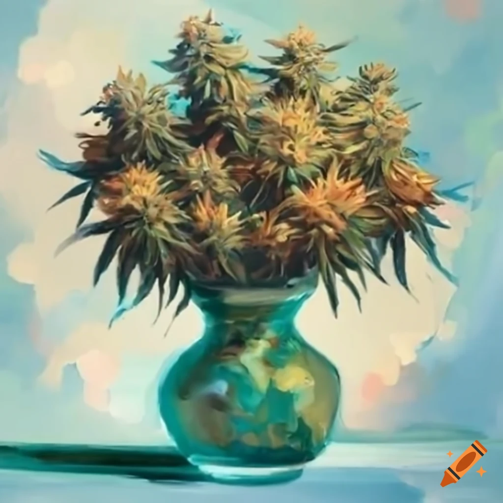 Bouquet of cannabis flowers in a vase on Craiyon