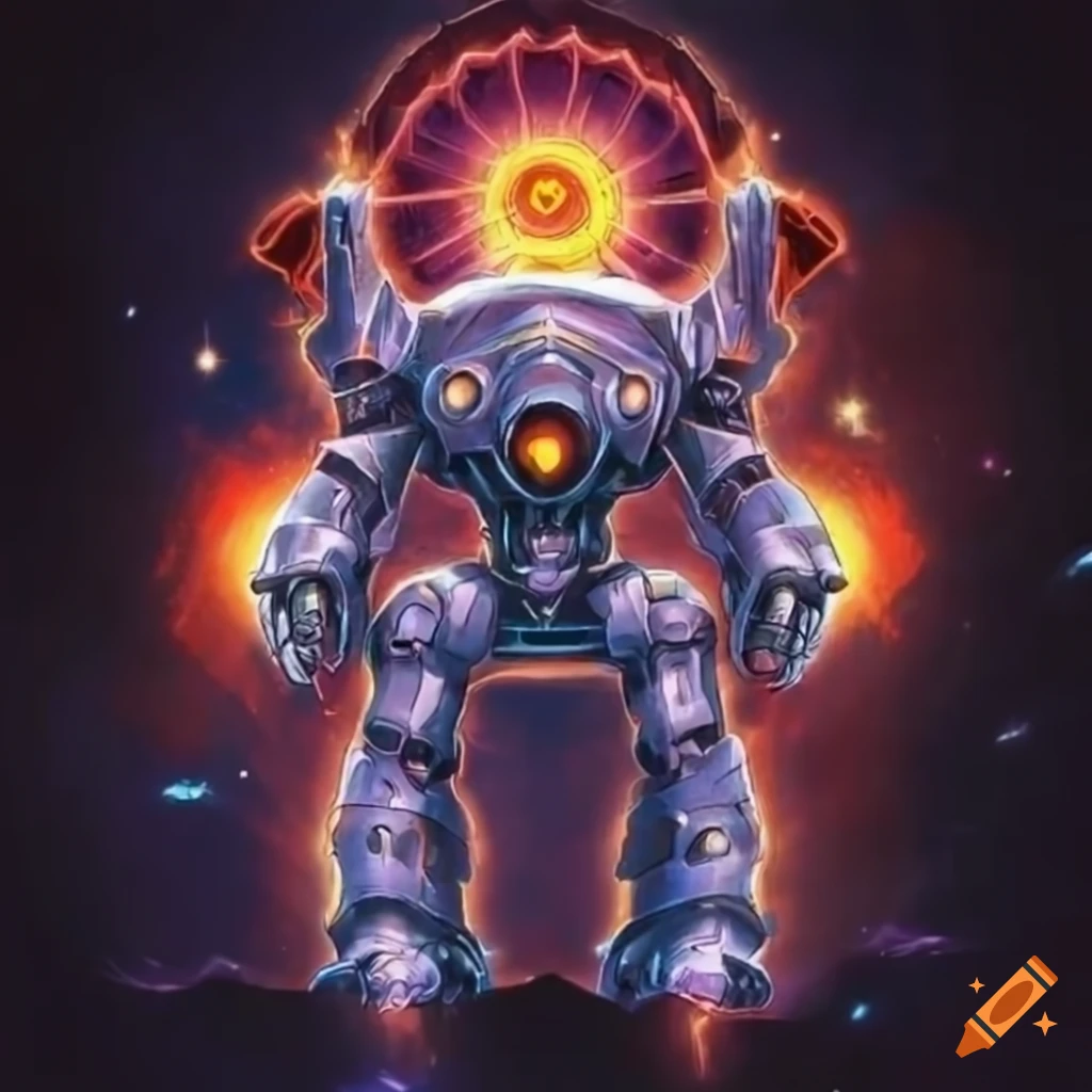 Giant space robot made of suns in yugioh art on Craiyon