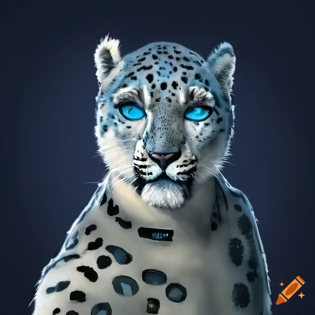 Anthropomorphic snow leopard with blue eyes in Stellaris art style on ...